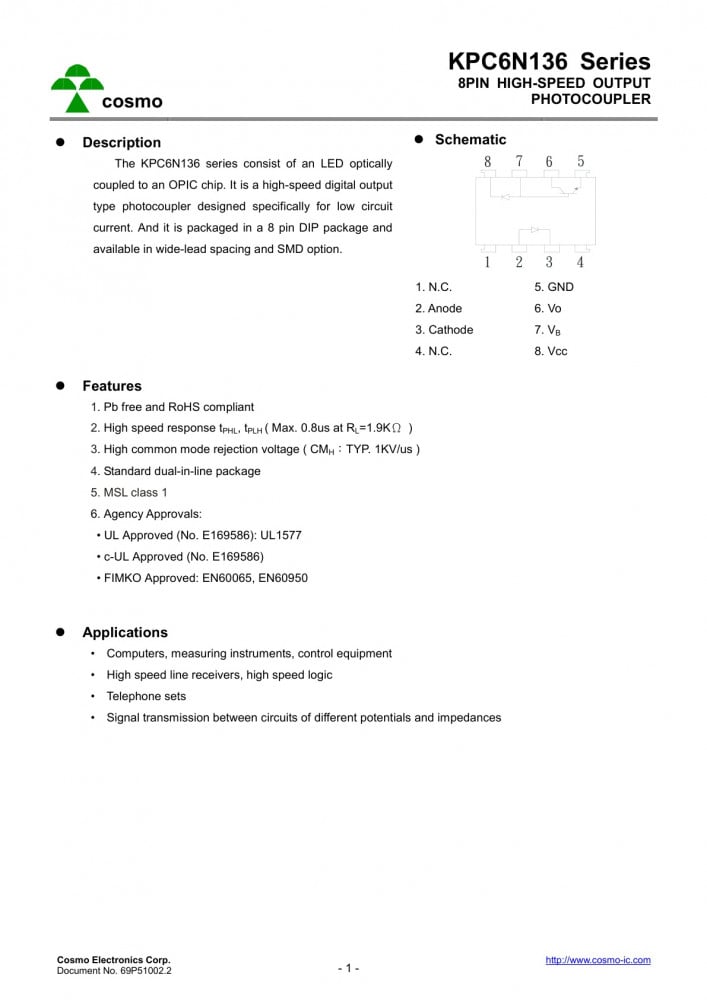 KPC6N136 datasheet page 1