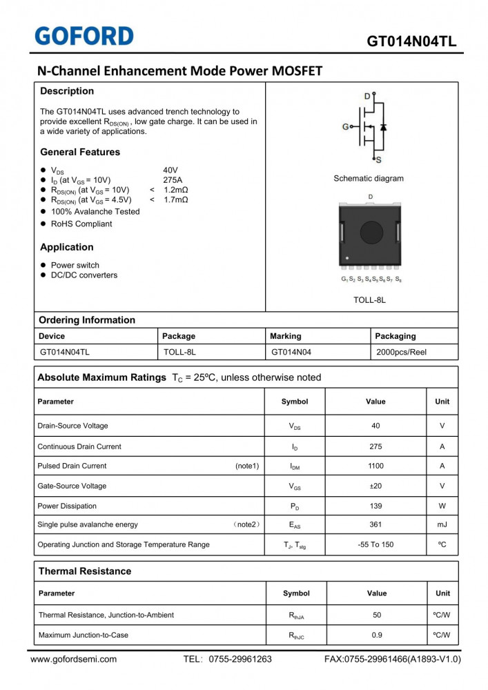 GT014N04TL datasheet page 1