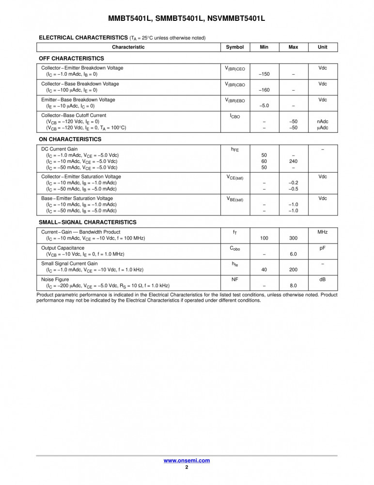 MMBT5401LT3G datasheet page 2