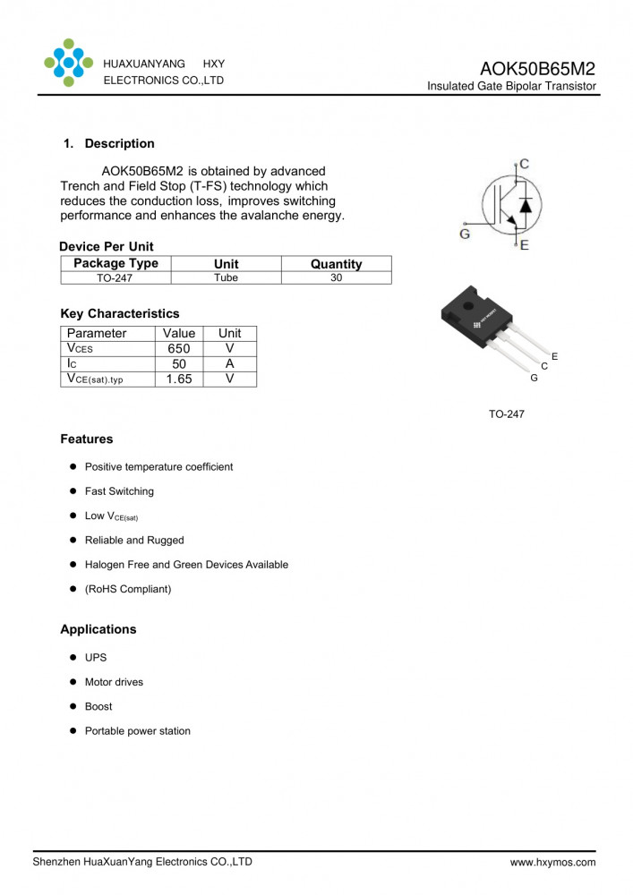 AOK50B65M2 datasheet page 1