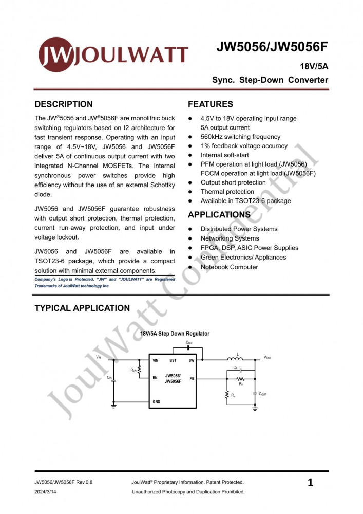 JW5056 datasheet page 1