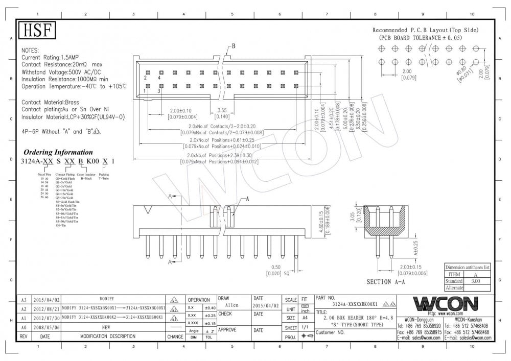 WCON 3124A series technical drawing
