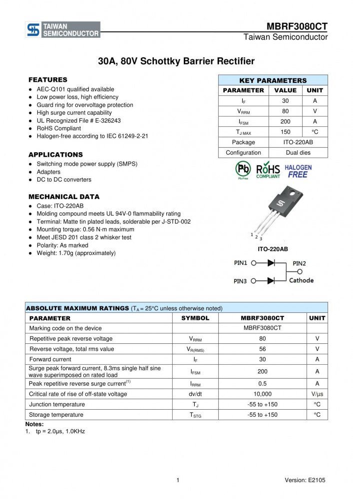 MBRF3080CT datasheet page 1