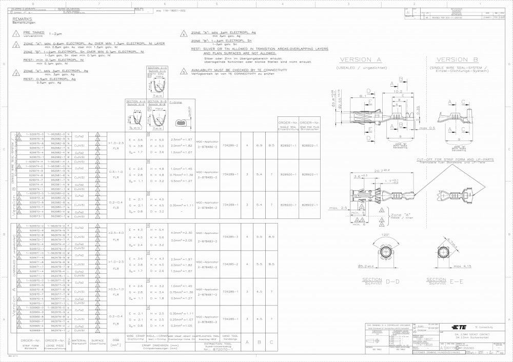 TE Connectivity 929975-1 technical document preview