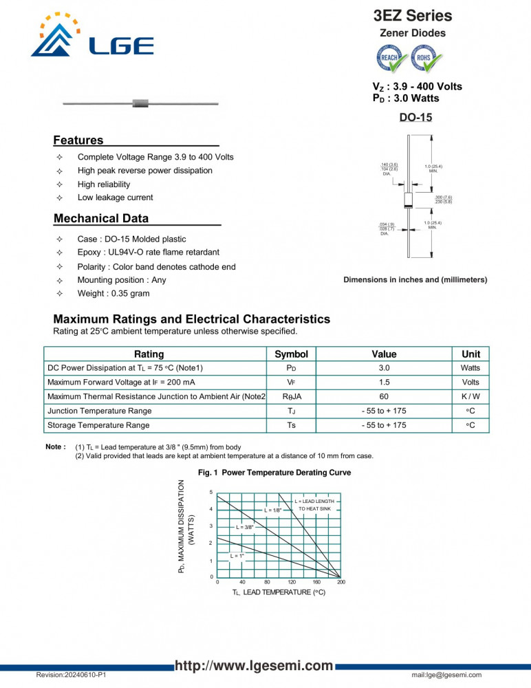 LGE 3EZ18D5 datasheet page 1