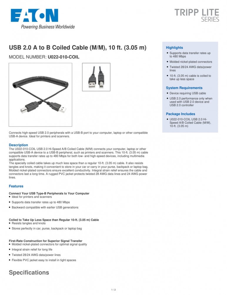 U022-010-COIL technical document page 1