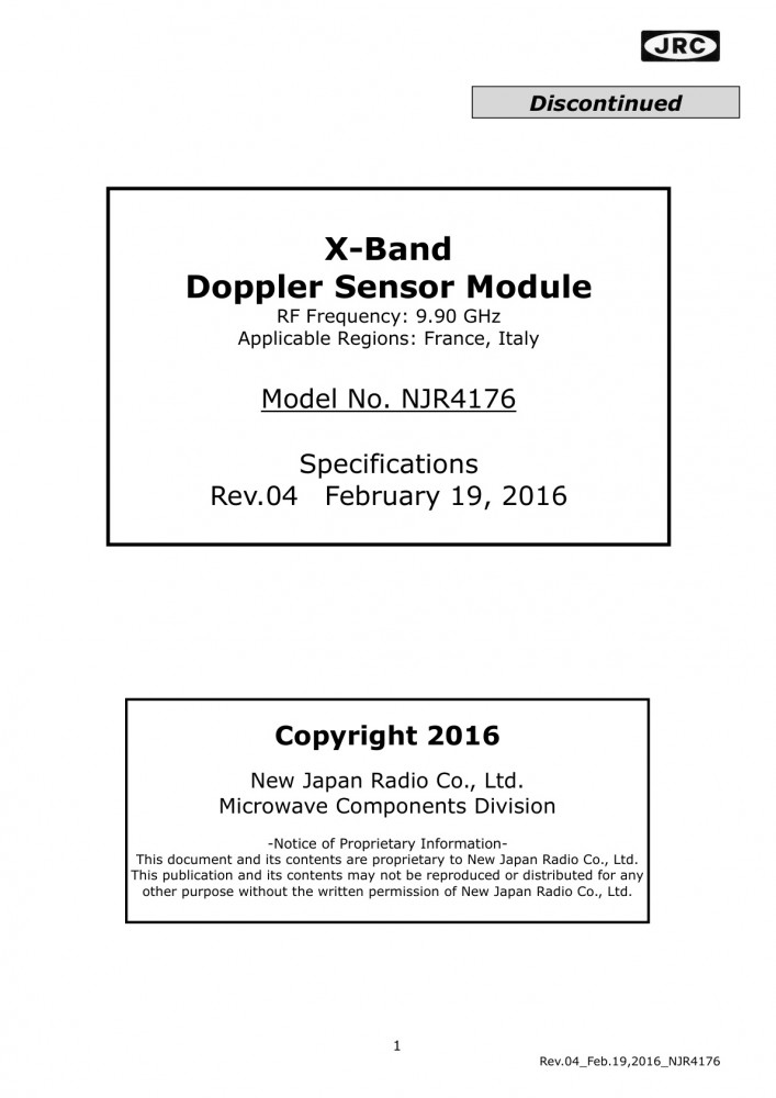 NJR4176 specification sheet page 1
