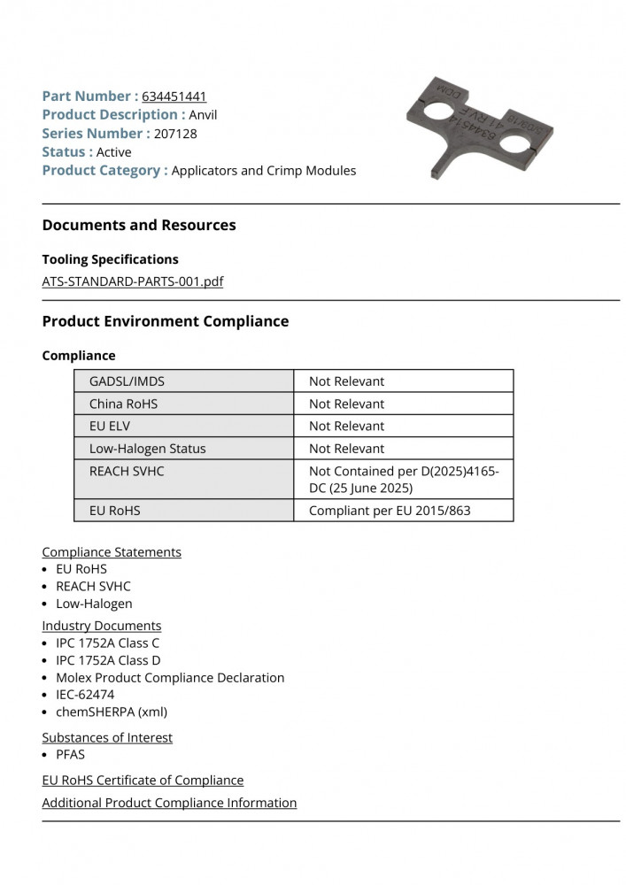 Tooling specification document preview, page 1