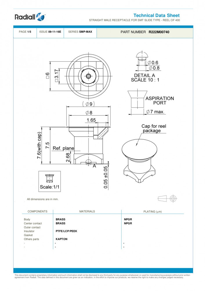 Radiall R222M00740 SMP-MAX datasheet page 1