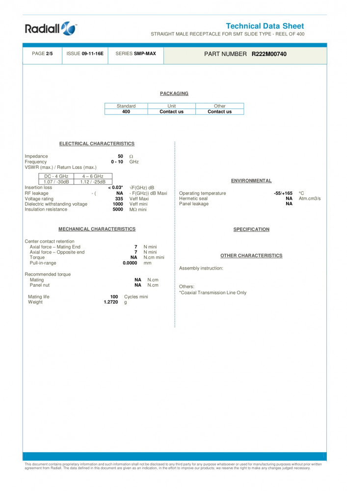 Radiall R222M00740 SMP-MAX datasheet page 2
