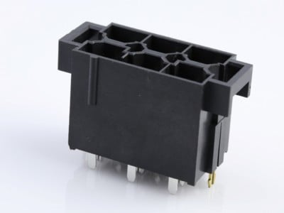 MLX Power Connector Header, 6.35mm Pitch, Pin Terminals, 2.13mm Contact Diameter, Vertical, with Plastic Polarizing Peg, 4 Circuits, Nylon 94V-2, Natural (Translucent), Lead-Free