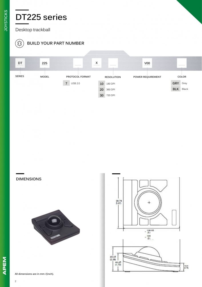 APEM DT225 technical document page 2