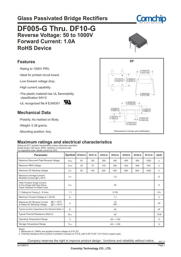 Comchip DF06-G datasheet page 1
