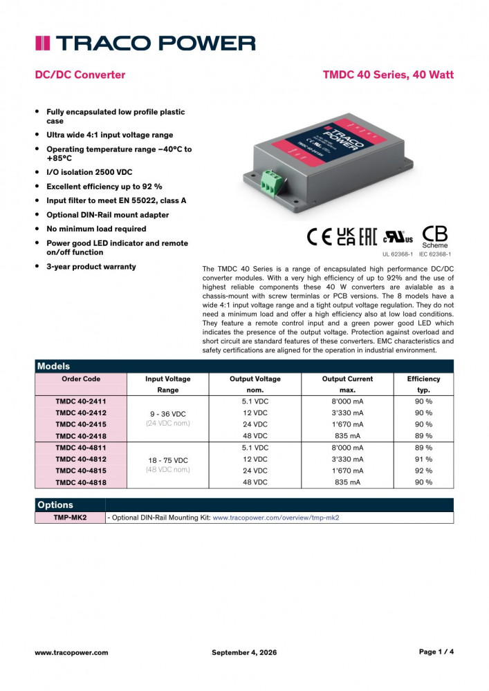 TMDC 40 series technical document, page 1