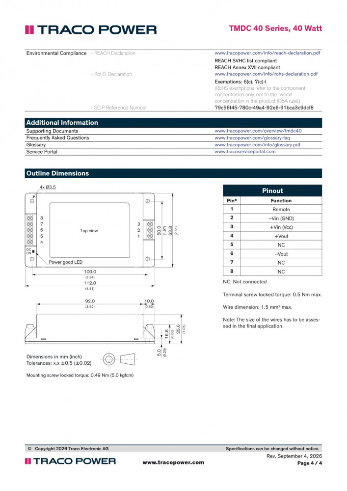 TMDC 40 series technical document, page 4
