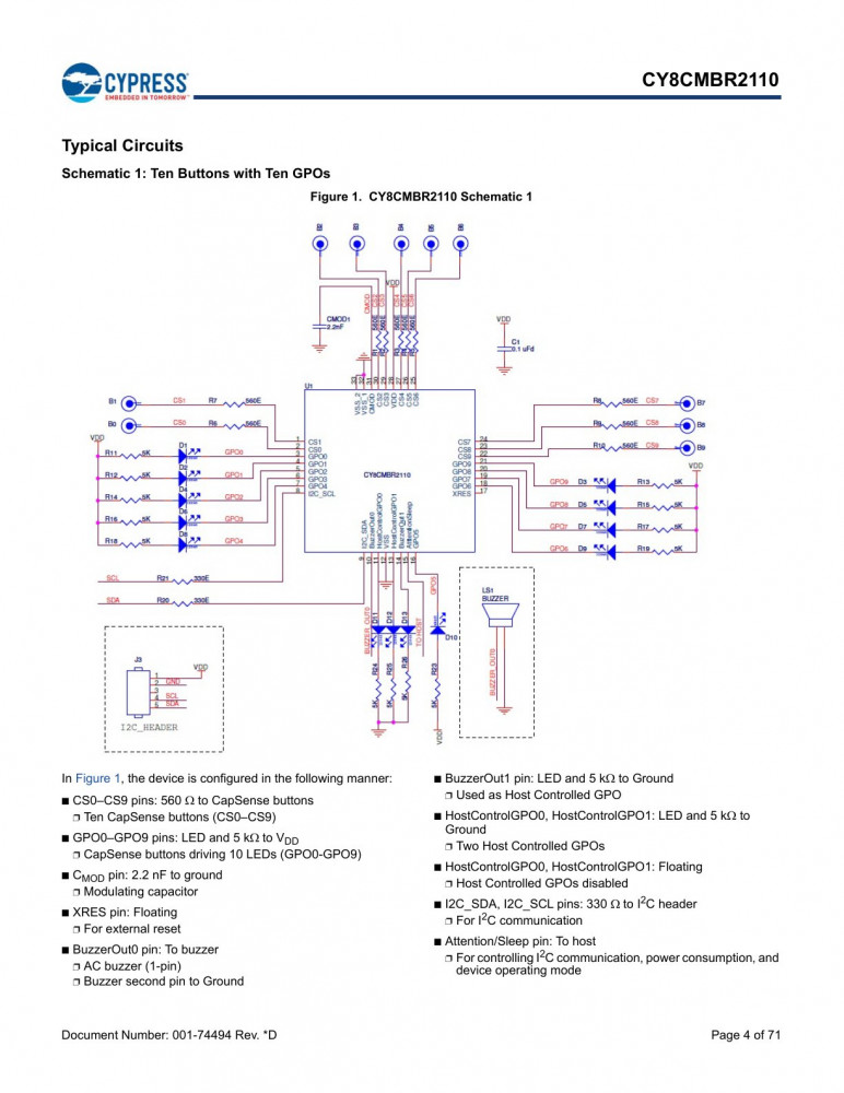 CY8CMBR2110 technical document page 4