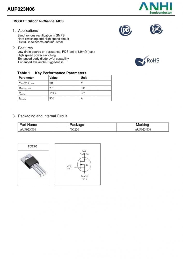 AUP023N06 datasheet page 1