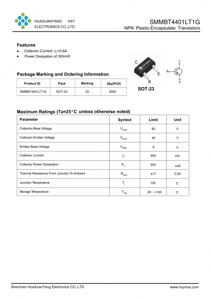 SMMBT4401LT1G-HXY datasheet page 1