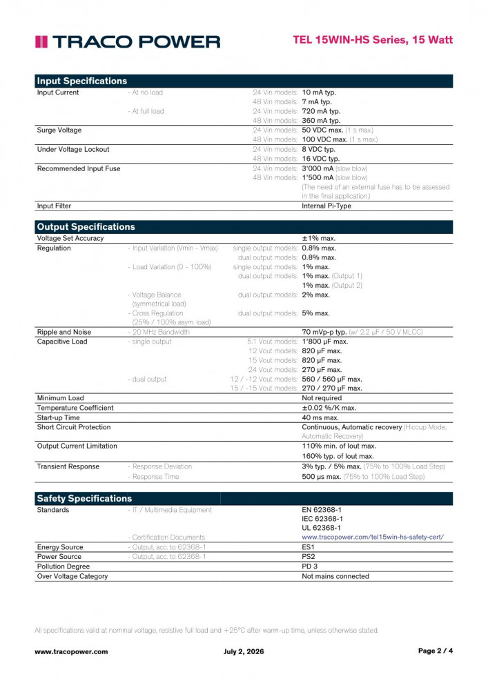 TEL 15WIN-HS product documentation page 2