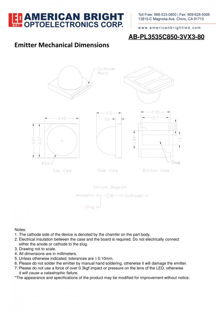 AB-PL3535C850-3VX3-80 datasheet page 2