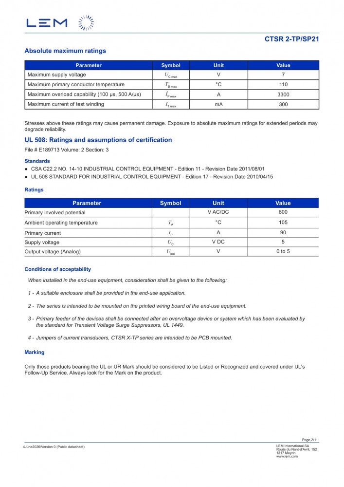 CTSR 2-TP/SP21 technical document, page 2