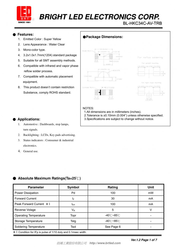 BL-HKC34C-AV-TRB datasheet page 1