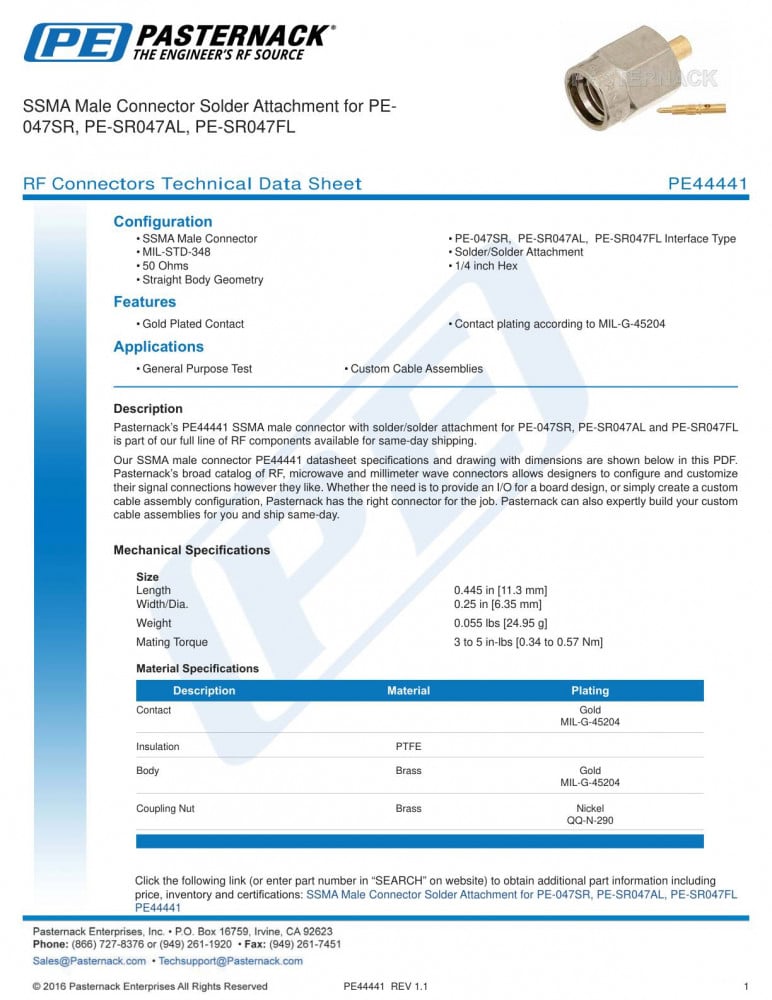 PE44441 datasheet page 1