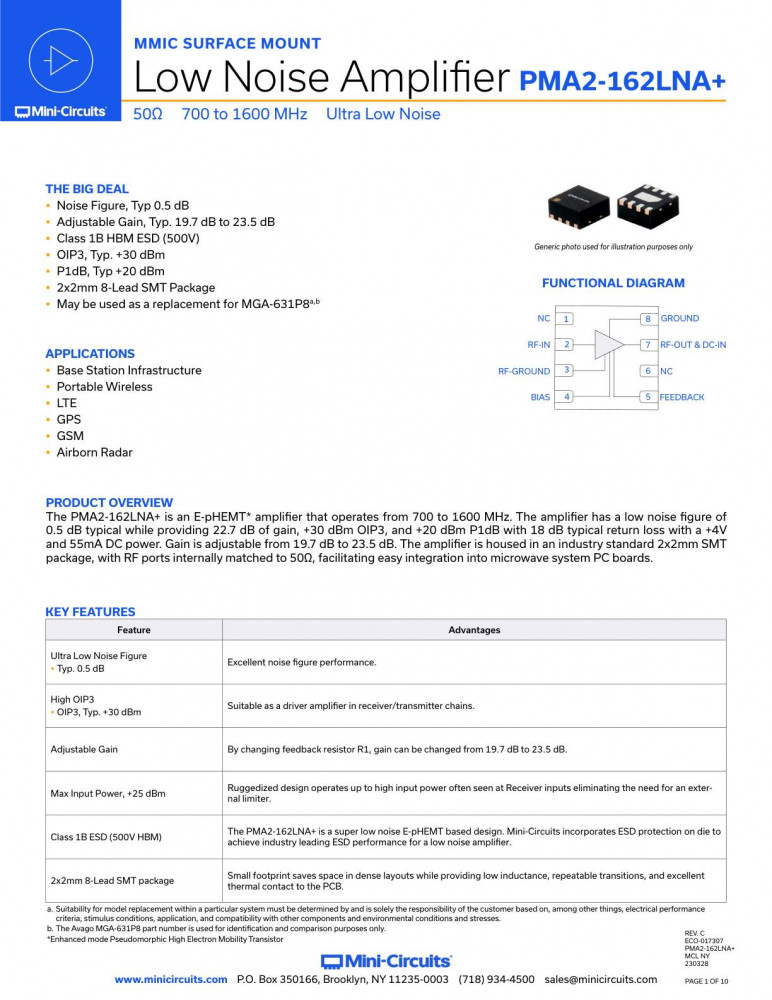 PMA2-162LNA+ document page 1