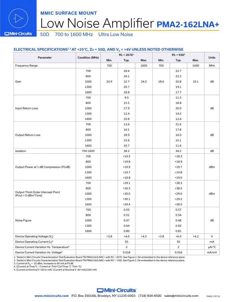 PMA2-162LNA+ document page 2