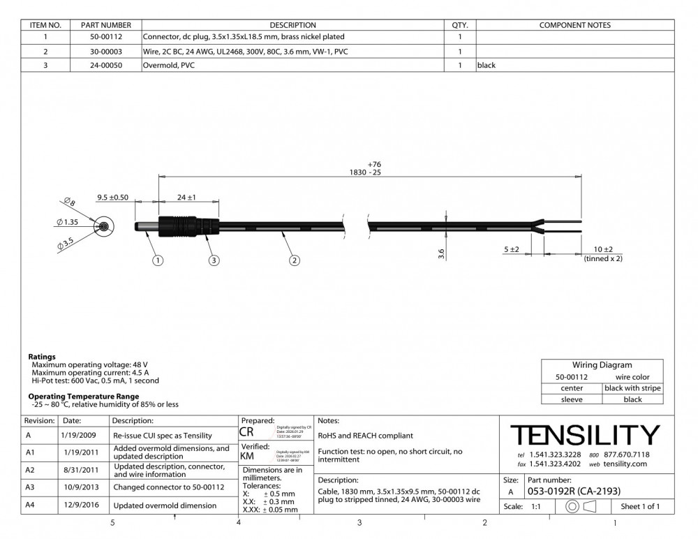 Technical drawing page for Tensility International model 053-0192R
