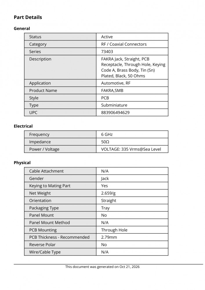 Technical document image 2 for MOLEX 734035070