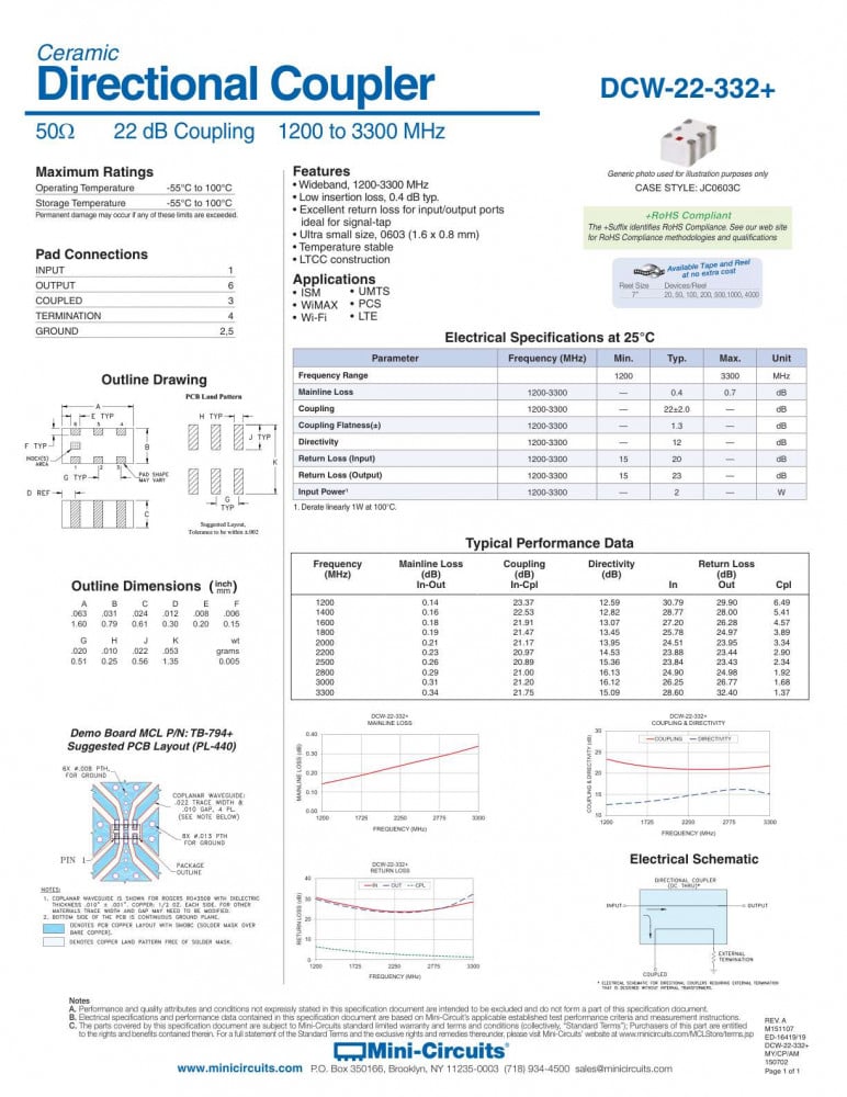 DCW-22-332+ product datasheet page