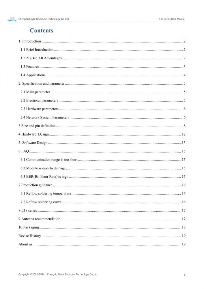EBYTE E18 series datasheet page 2