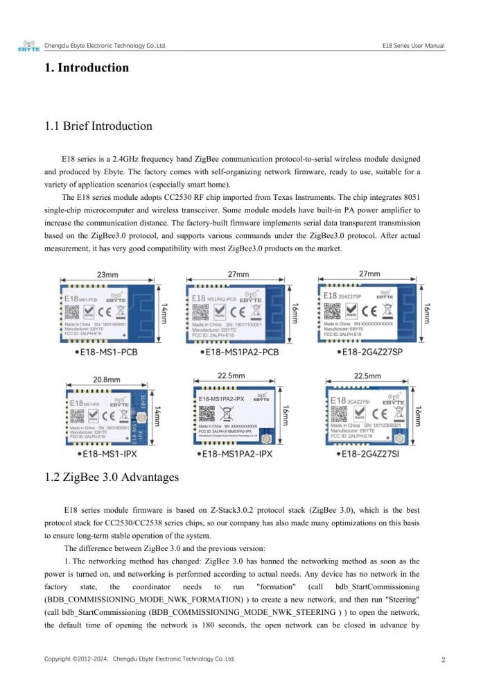 EBYTE E18 series datasheet page 3