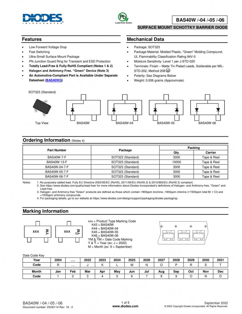 BAS40W-04-7-F technical document page 1