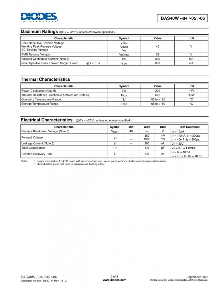 BAS40W-04-7-F technical document page 2