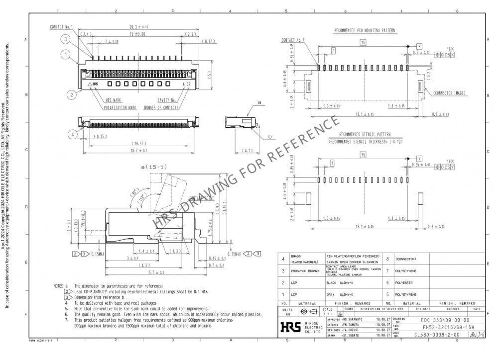 HRS FH52-32(16)SB-1SH technical drawing page 1
