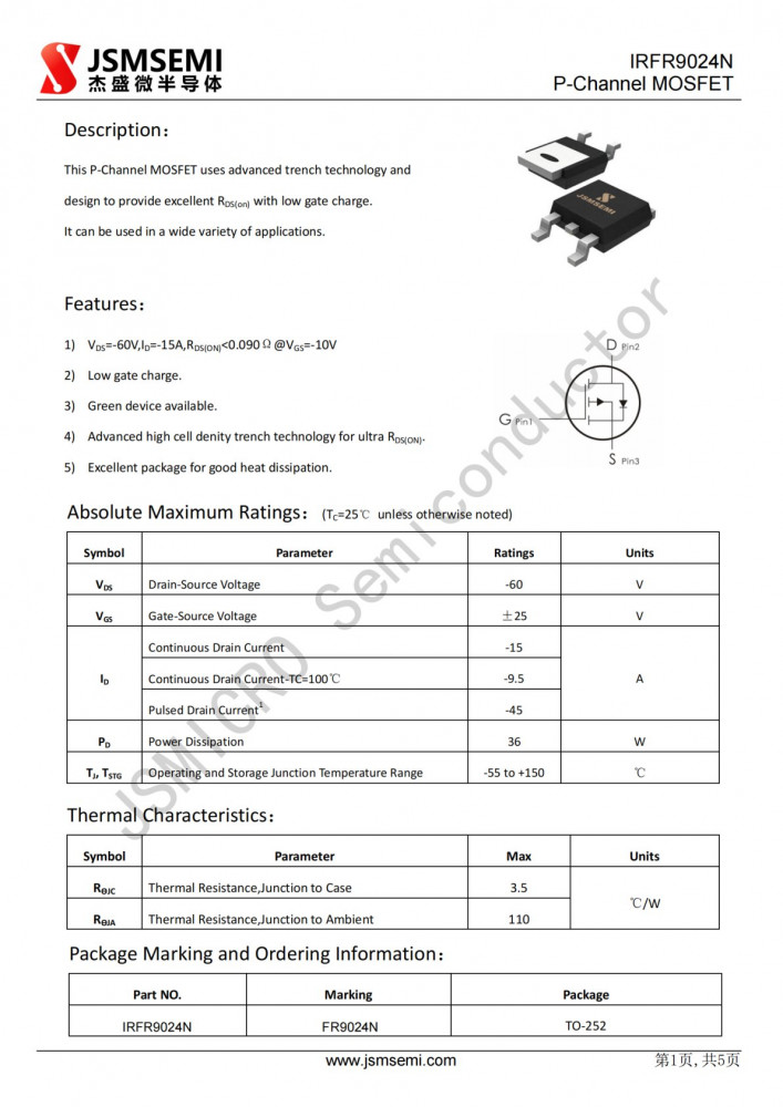IRFR9024N-JSM datasheet page 1