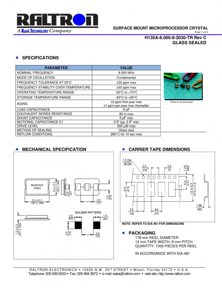 H130A-8.000-8-2030-TR datasheet preview, page 1
