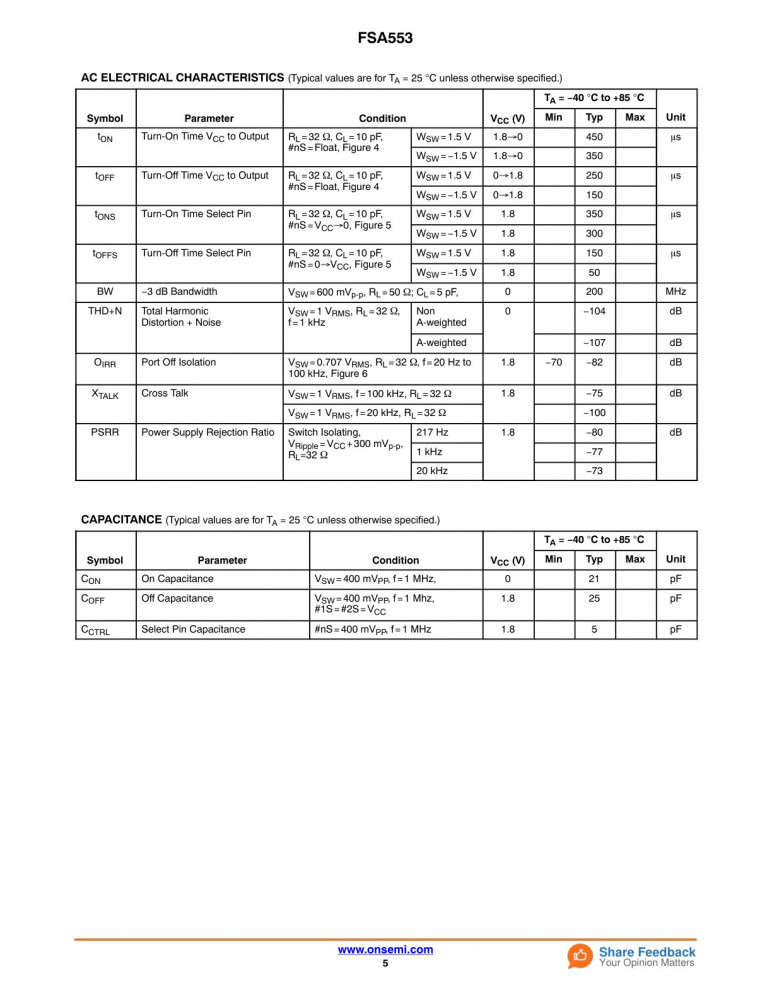 FSA553 datasheet page 5