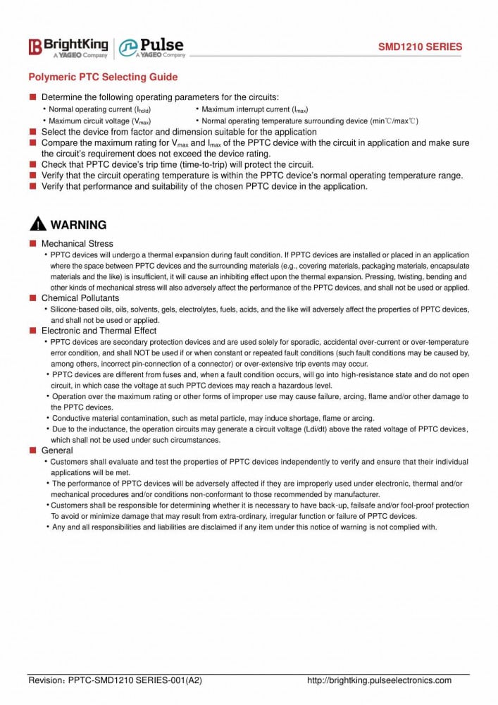 Brightking PTC datasheet page 4