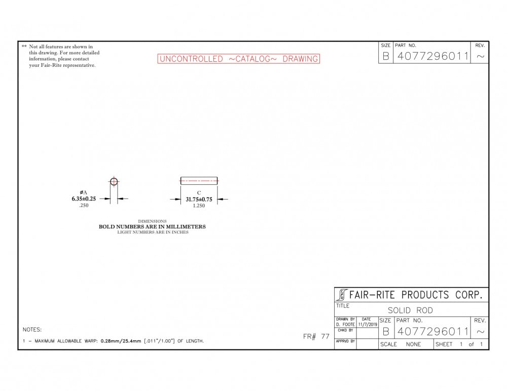 Fair-Rite 4077296011 solid rod drawing