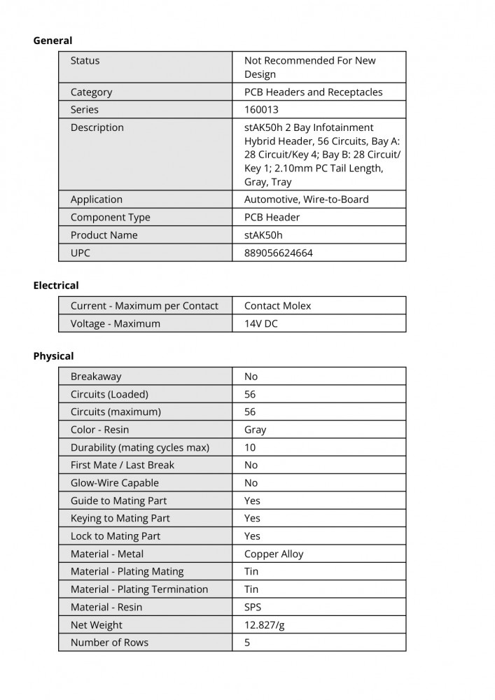 Technical document image 2 for MOLEX 1600132041