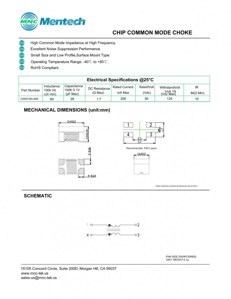 CM3216A-600 technical document page