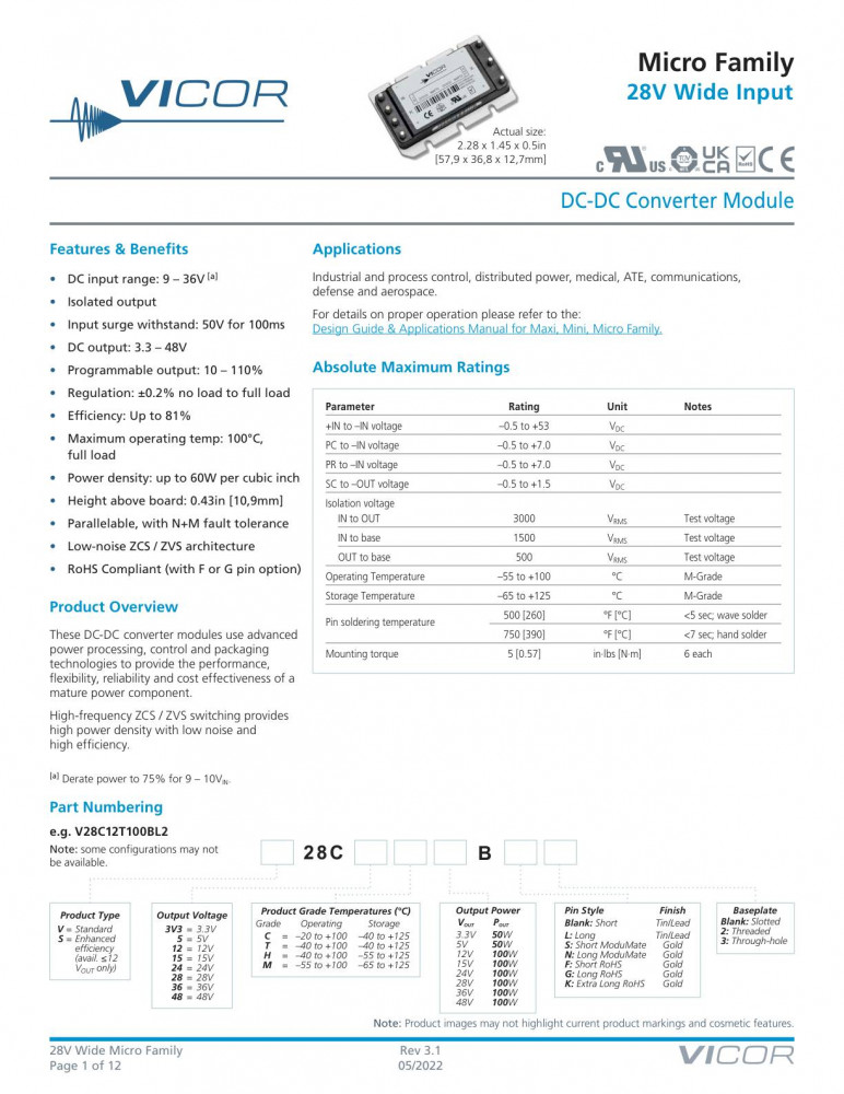 VICOR datasheet page 1