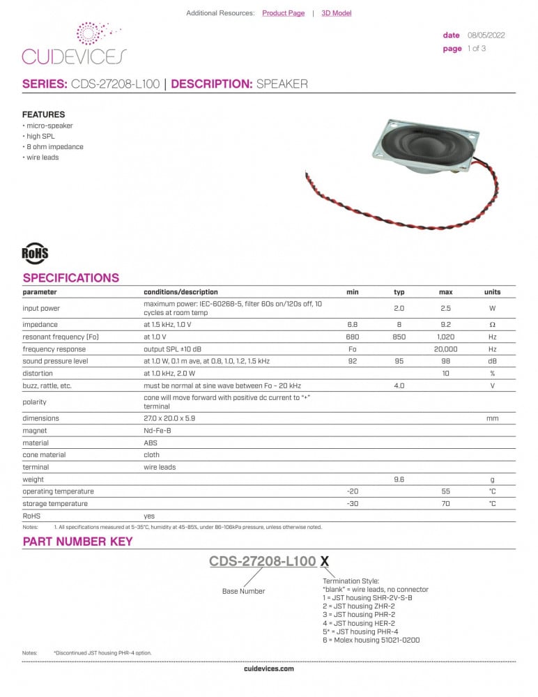 CDS-27208-L100 datasheet page 1