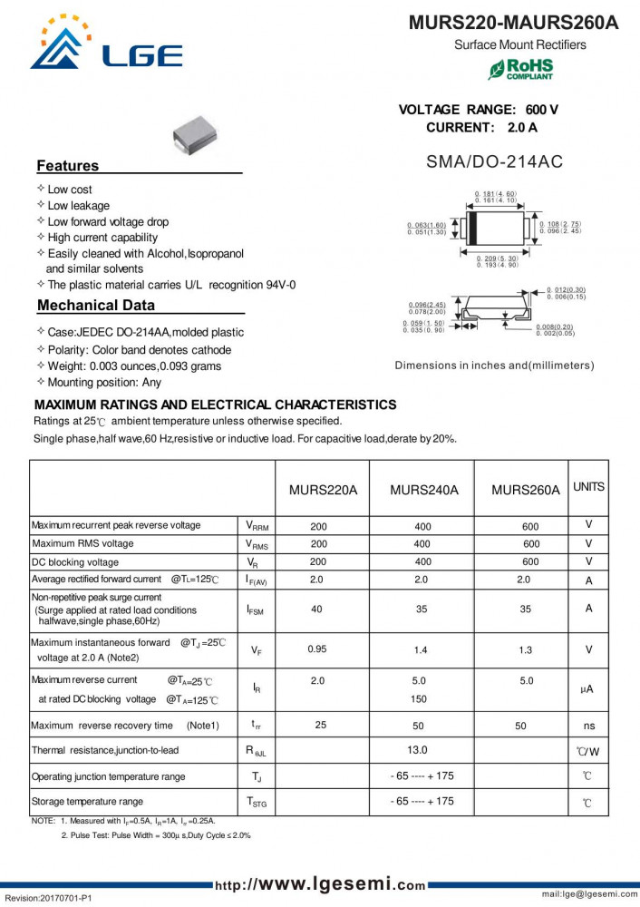 LGE MURS260A datasheet page 1