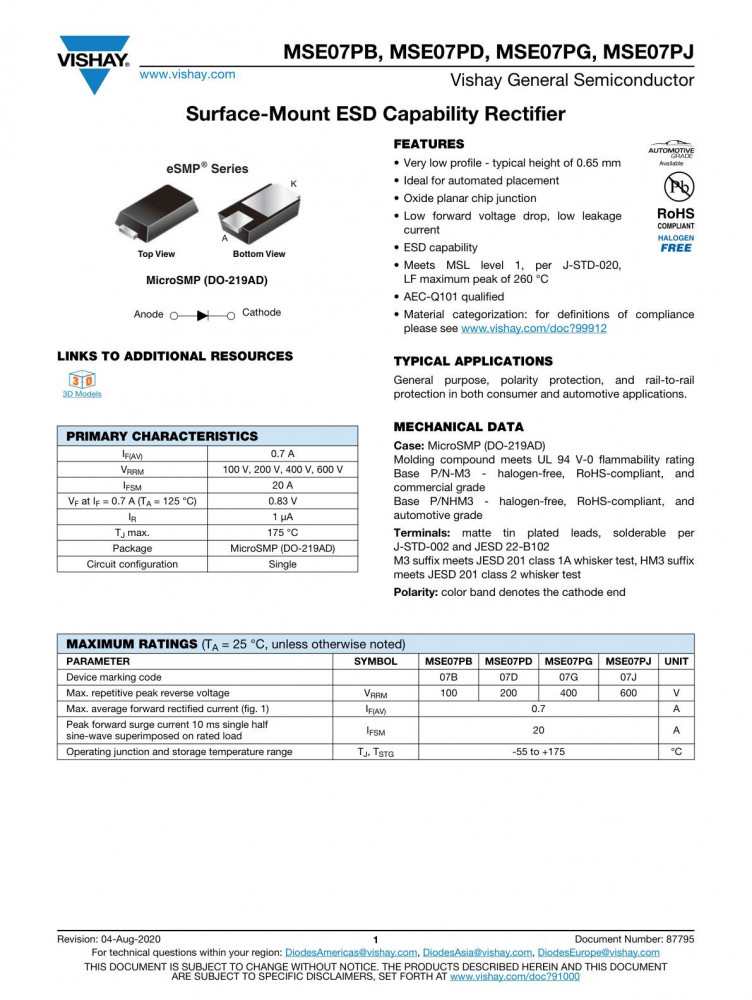 MSE07P datasheet page 1
