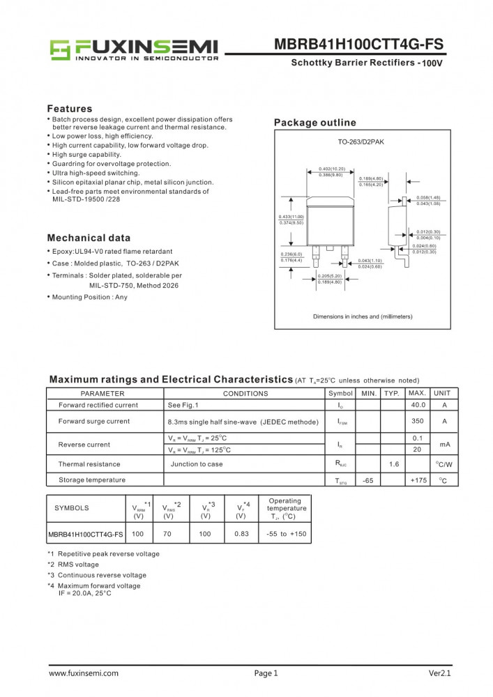MBRB41H100CTT4G-FS datasheet page 1