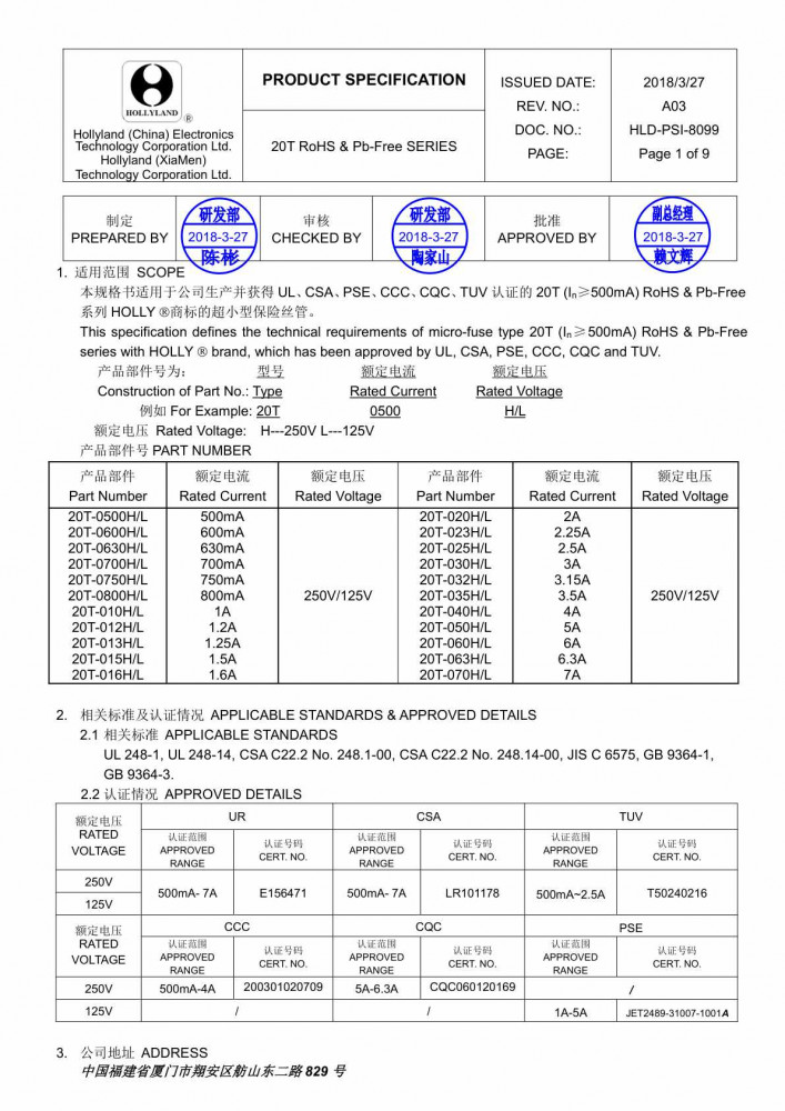 HOLLY 20T specification page 1
